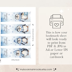 Set of 20 Watercolor "cute Penguin" Printable Bookmarks, Christmas ...