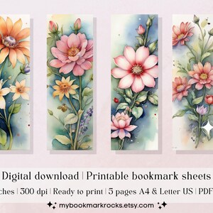 Set of 20 Watercolor 'flowers' Printable Bookmarks, Floral Bookmarks ...