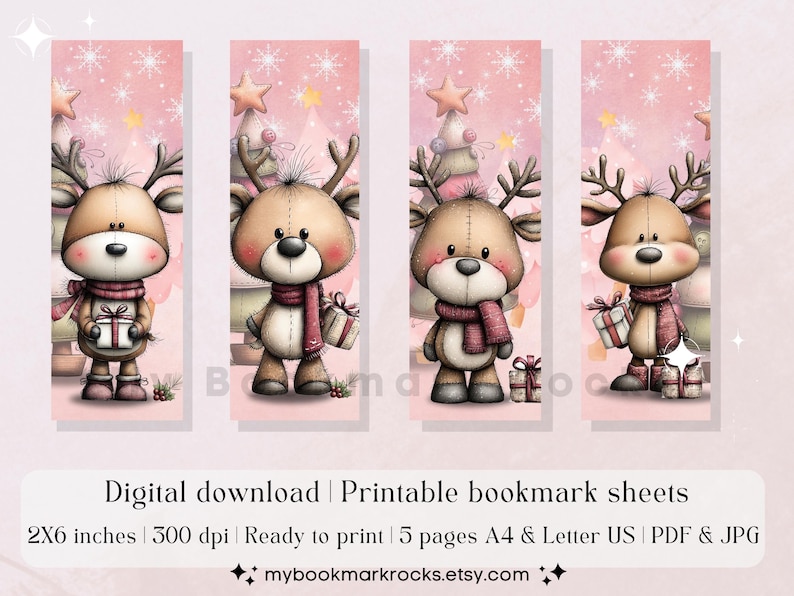 Set of 20 "christmas Time" Printable Bookmarks, Christmas Designs ...