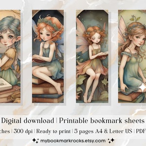 Set of 20 “fairy & Books” Printable Bookmarks | Art Nouveau | High ...