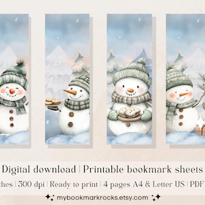 Set of 16 Pastel "snowman" Printable Bookmarks, Winter Designs ...