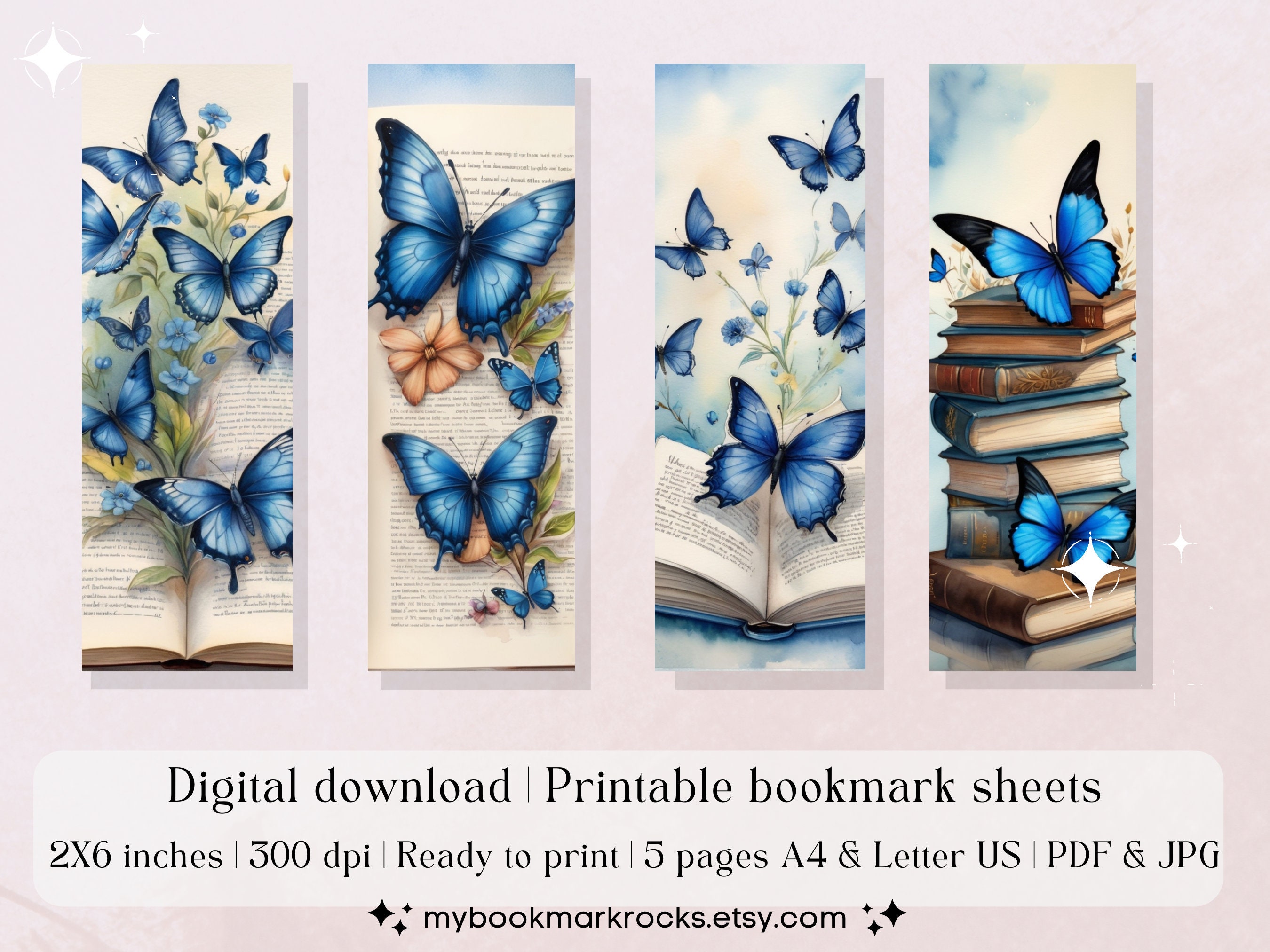 Set of 20 Watercolor "blue Butterfly" Printable Bookmarks | High ...