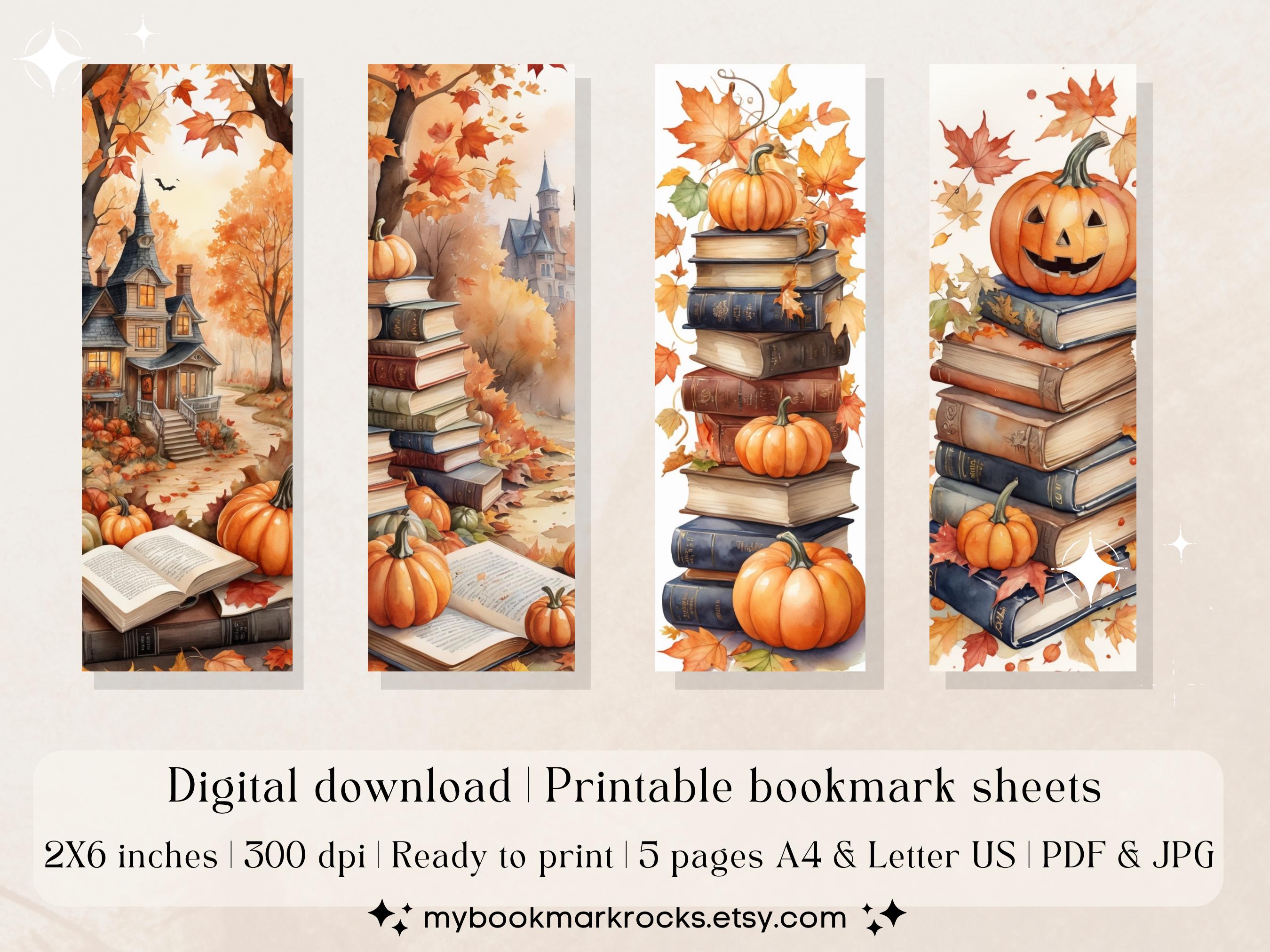Set of 20 Watercolor "pumpkins & Books" Printable Bookmarks, Fall ...