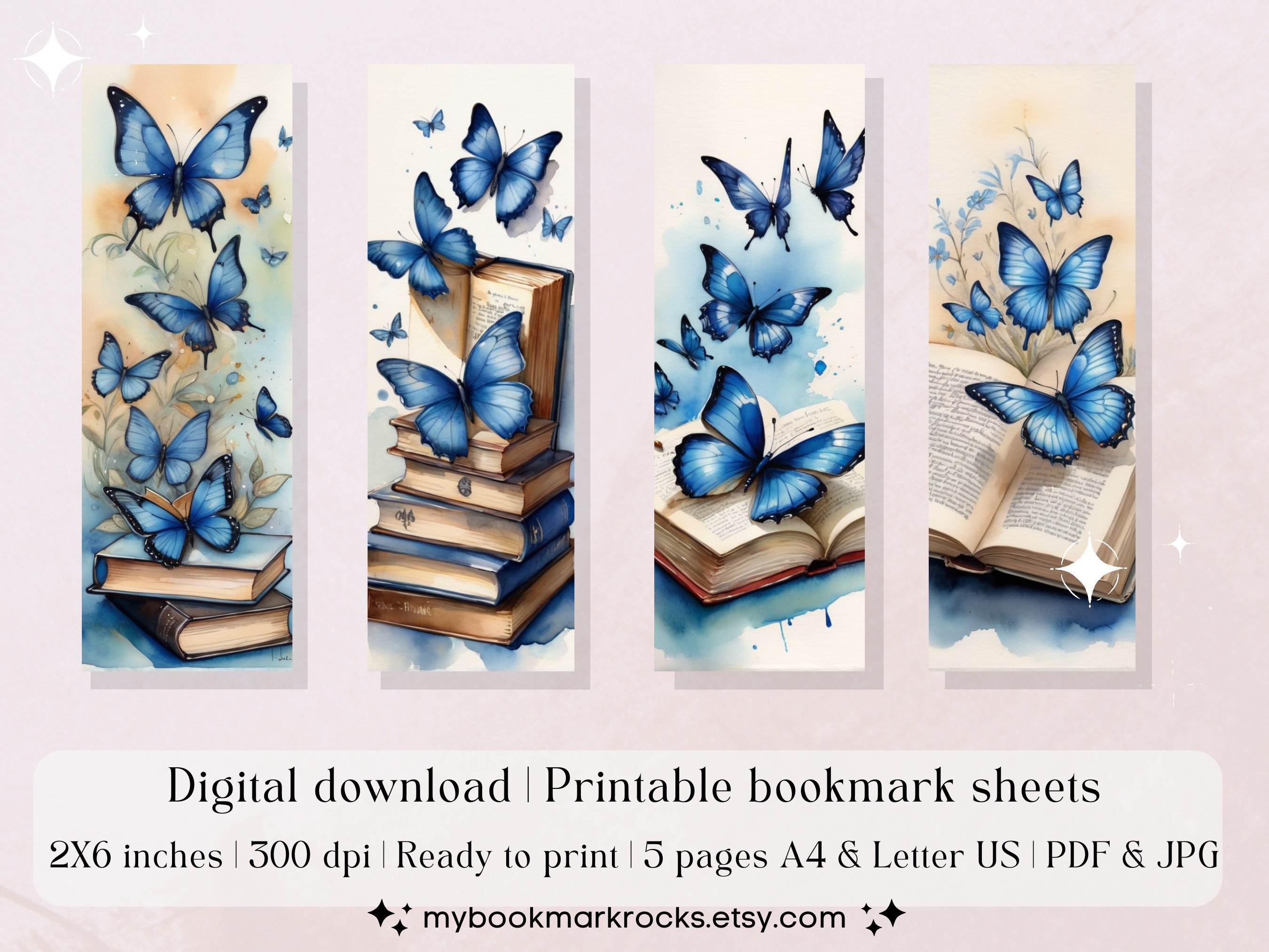 Set of 20 Watercolor "blue Butterfly" Printable Bookmarks | High ...