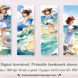 Set of 20 Watercolor "summer Beach" Printable Bookmarks, High-quality ...