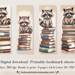 Set of 20 Watercolor "raccoon & Books" Printable Bookmarks, Cute ...
