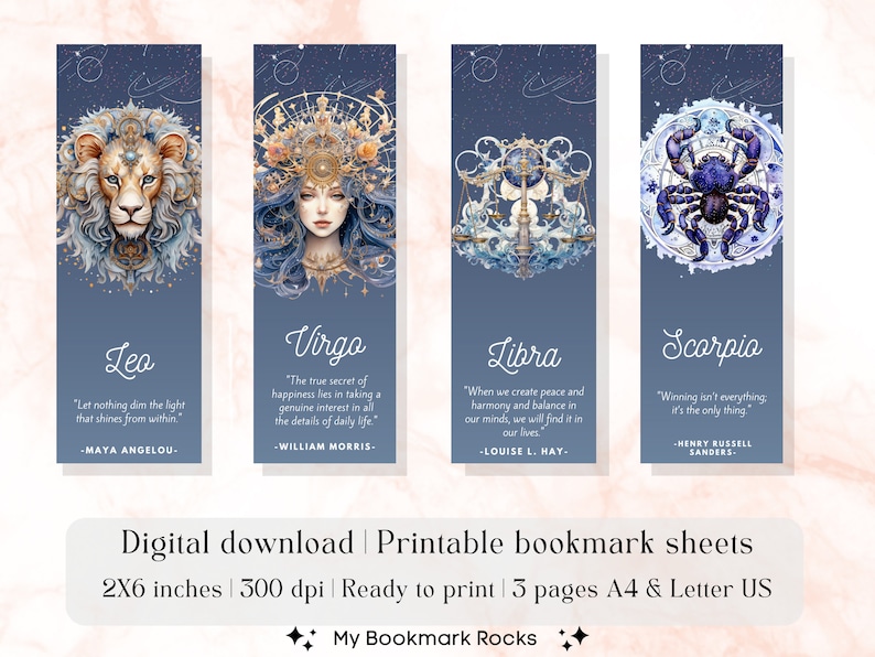 Set of 12 Watercolor "zodiac Signs" Printable Bookmarks, Astrology ...