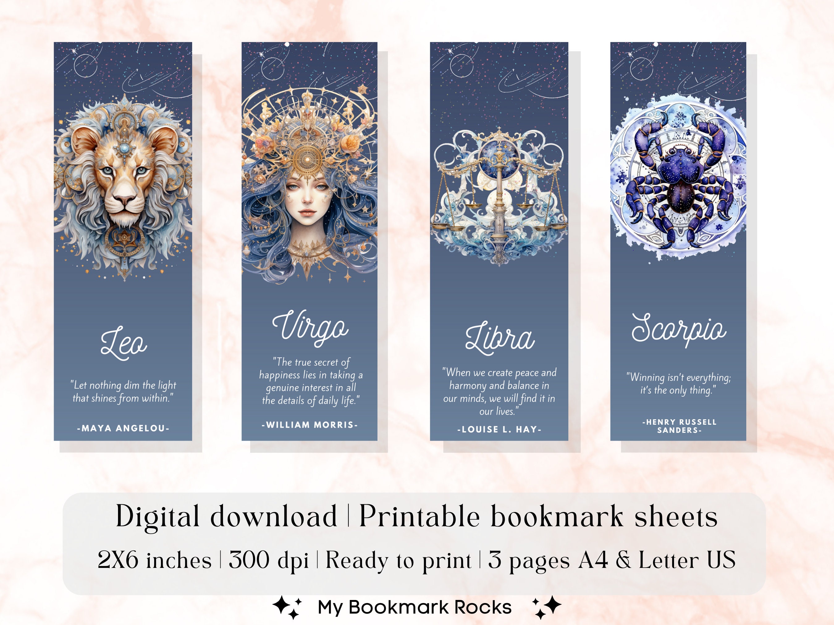 Set of 12 Watercolor "zodiac Signs" Printable Bookmarks, Astrology ...