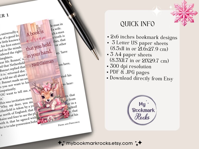 Set of 12 "cute Animals & Books" Printable Bookmarks, Christmas ...
