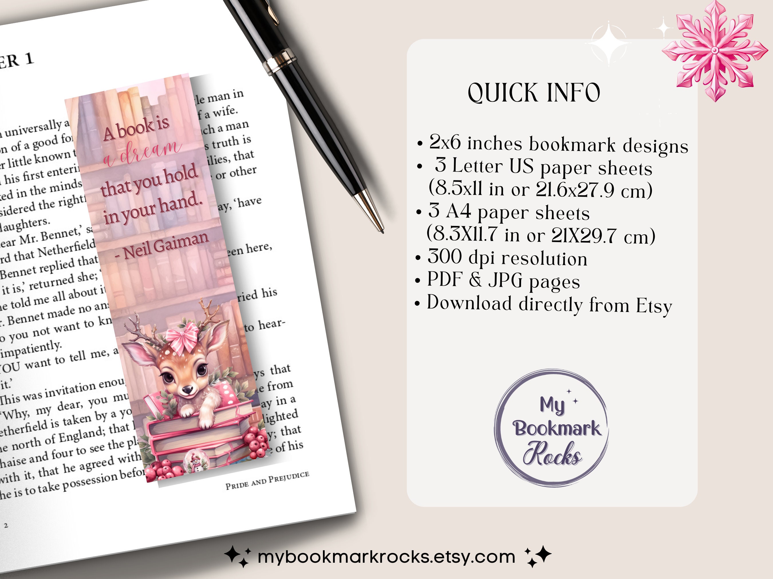 Set of 12 "cute Animals & Books" Printable Bookmarks, Christmas ...