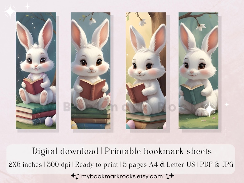 Set of 20 "easter Bunny" Printable Bookmarks, Easter Designs | Instant ...