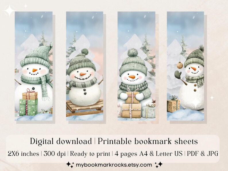 Set of 16 Pastel "snowman" Printable Bookmarks, Winter Designs ...