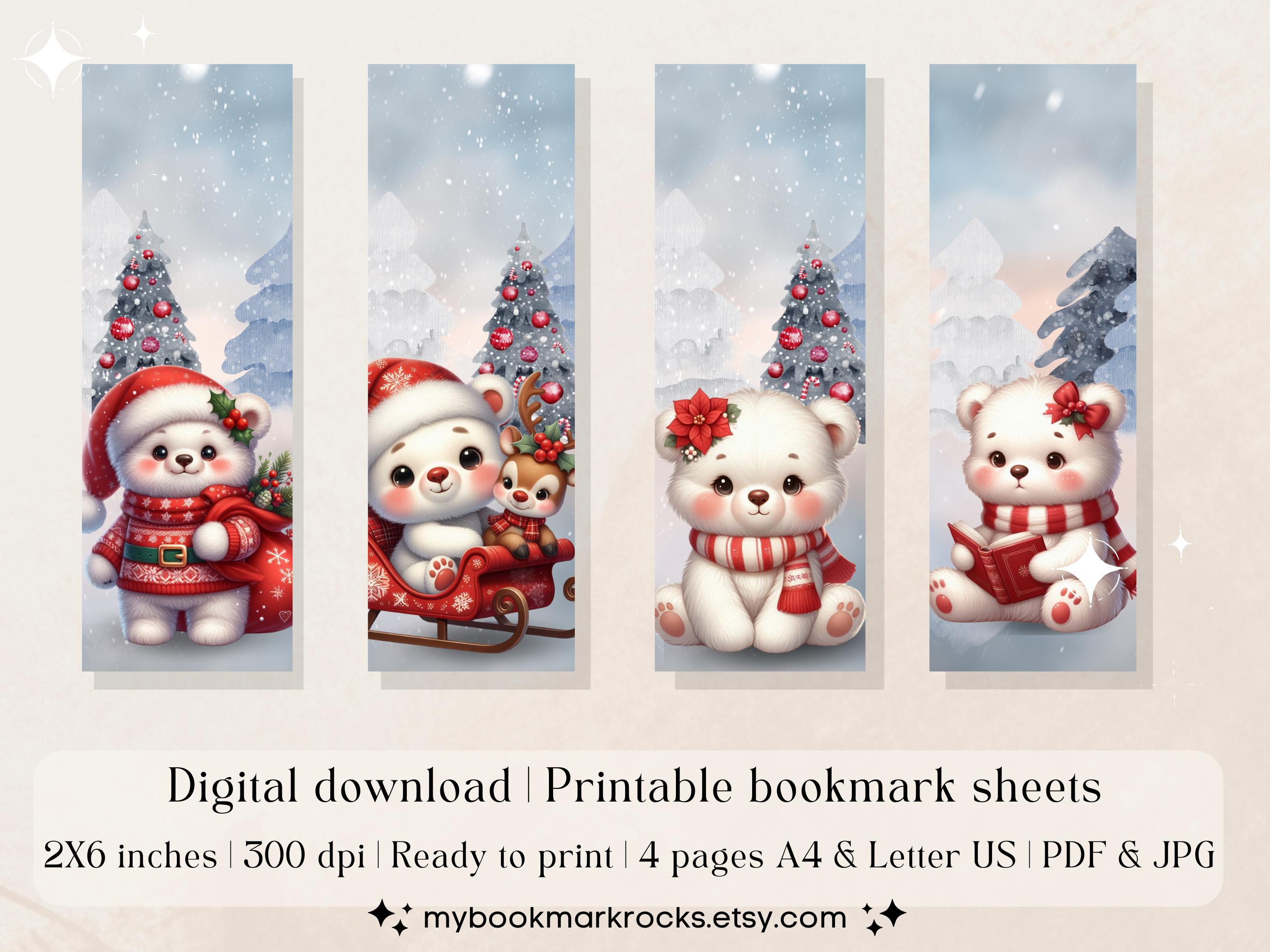 Set of 16 "christmas Polar Bear" Printable Bookmarks, Christmas Designs ...