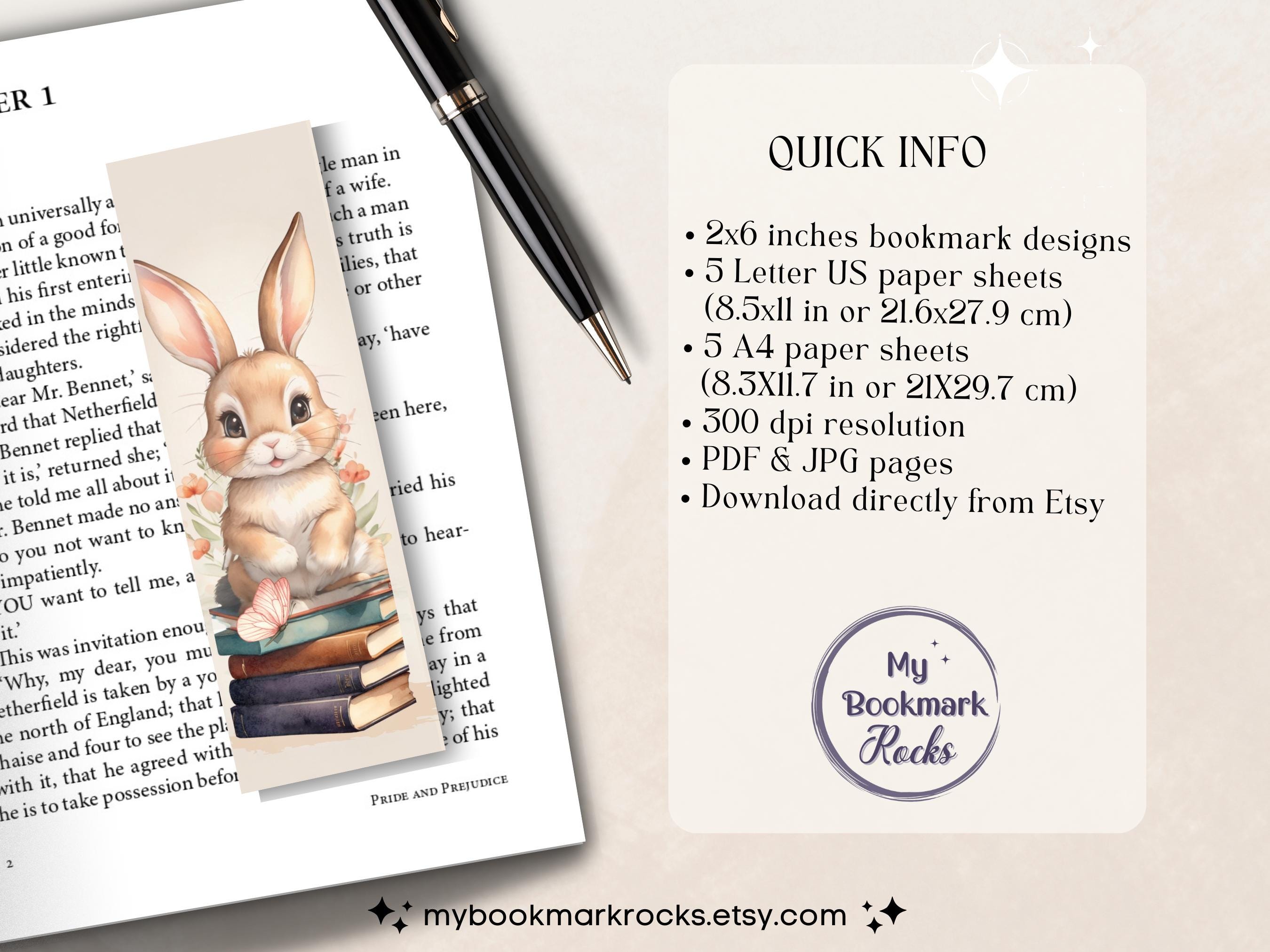 Set of 20 Watercolor "bunny & Books" Printable Bookmarks, Cute Bunny ...