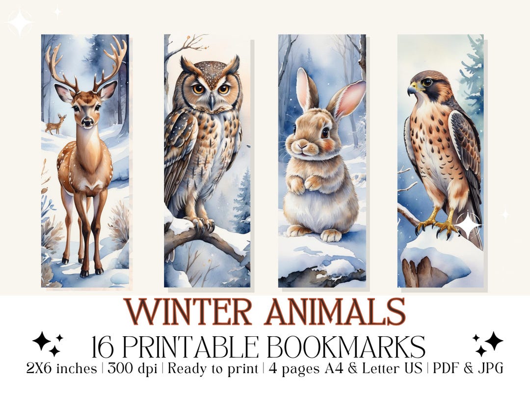 Set of 16 Watercolor "winter Animals" Printable Bookmarks, High-quality ...