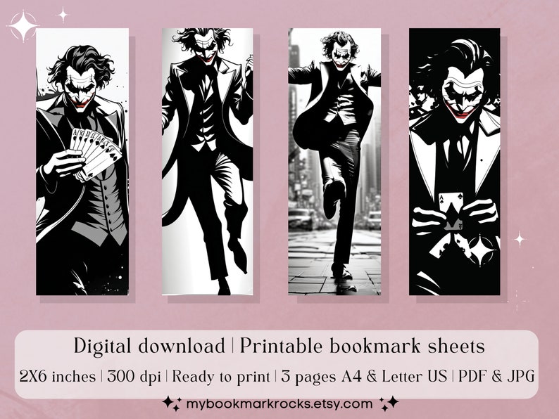 Set of 12 Printable "joker" Bookmarks | Instant Digital Download (PDF ...