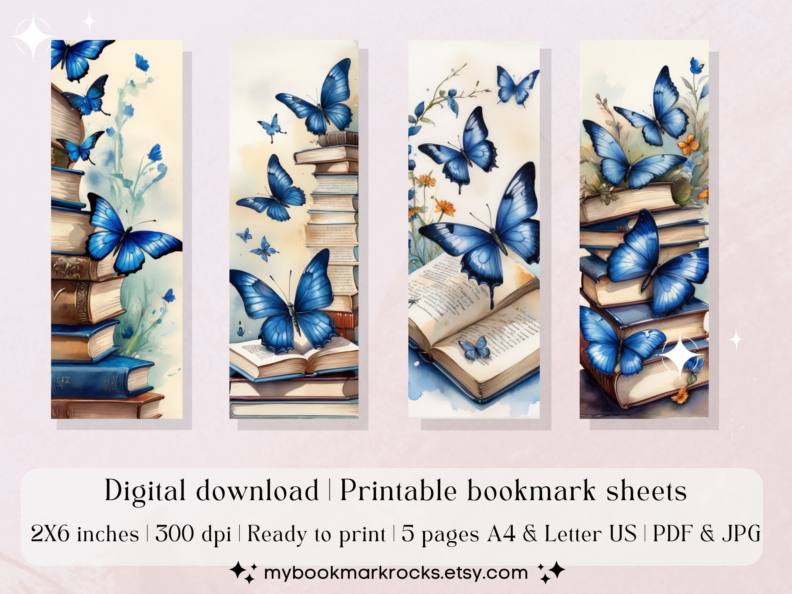Set of 20 Watercolor "blue Butterfly" Printable Bookmarks | High ...