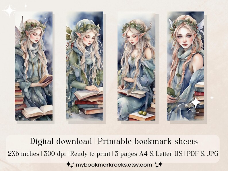 Set of 20 Watercolor "winter Fairy" Printable Bookmarks, Fairy Designs ...