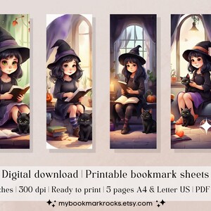 Set of 20 Watercolor "cute Witch" Printable Bookmarks, Halloween ...