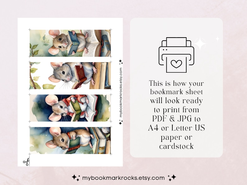 Set of 16 Watercolor "cute Mouse & Books" Printable Bookmarks, Animal ...