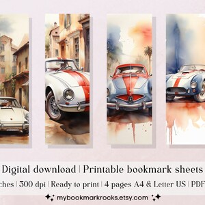 Set of 16 Watercolor "vintage Cars" Printable Bookmarks, Classic Car ...