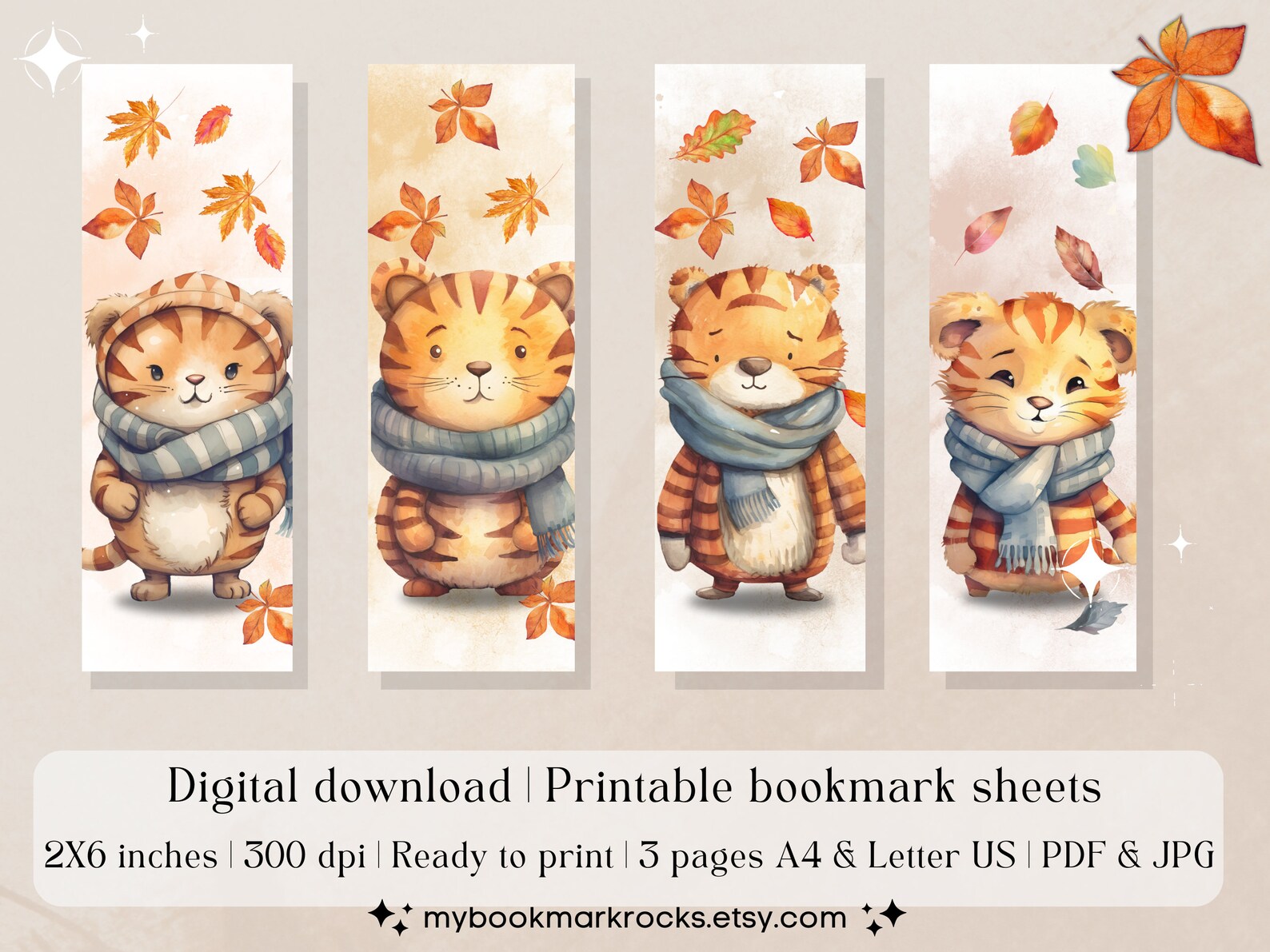 Set of 12 "cute Animals in Autumn" Printable Bookmarks, Fall Designs ...