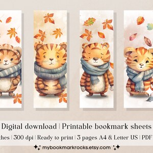 Set of 12 "cute Animals in Autumn" Printable Bookmarks, Fall Designs ...