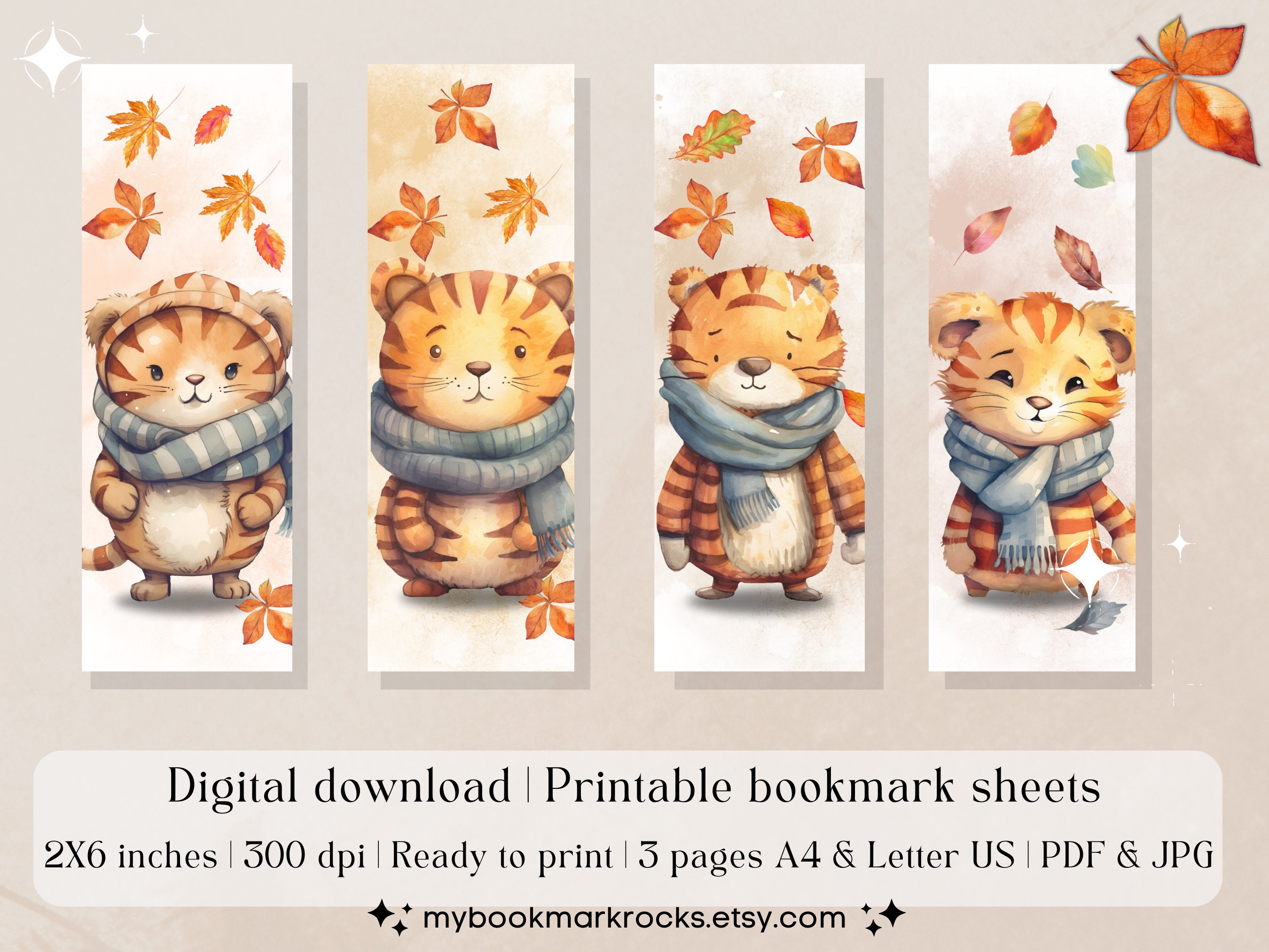 Set of 12 "cute Animals in Autumn" Printable Bookmarks, Fall Designs ...