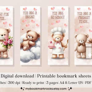 Set of 12 Watercolor "cute Bear" Printable Bookmarks, Bookmarks for ...
