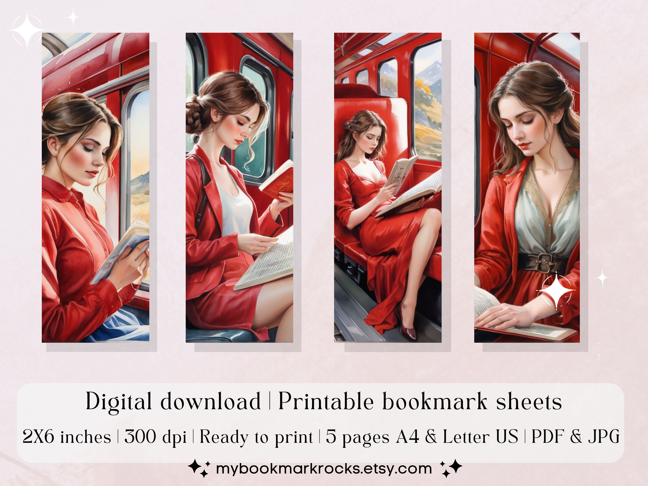 Set of 20 "red Train" Printable Bookmarks, Book Lover Gift | Instant ...