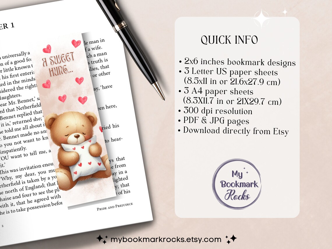 Set of 12 Watercolor "cute Bear" Printable Bookmarks, Bookmarks for ...