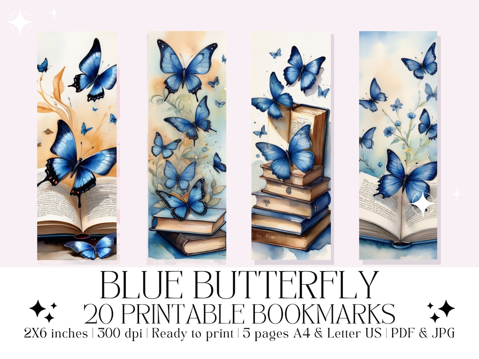 Set of 20 Watercolor 'blue Butterfly' Printable Bookmarks | High ...
