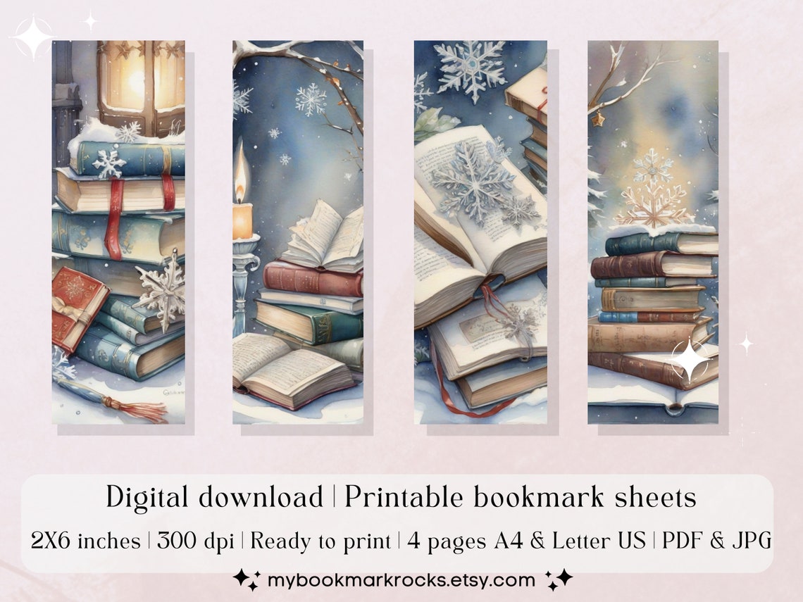 Set of 16 snowflakes Printable Bookmarks, Watercolor Digital Bookmarks ...