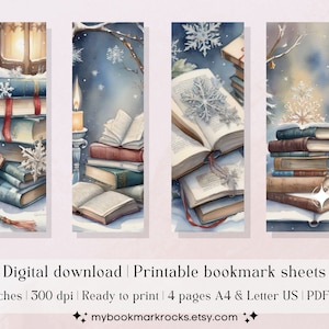 Set of 16 snowflakes Printable Bookmarks, Watercolor Digital Bookmarks ...