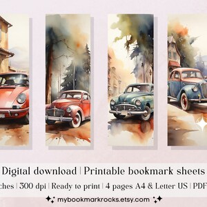 Set of 16 Watercolor "vintage Cars" Printable Bookmarks, Classic Car ...