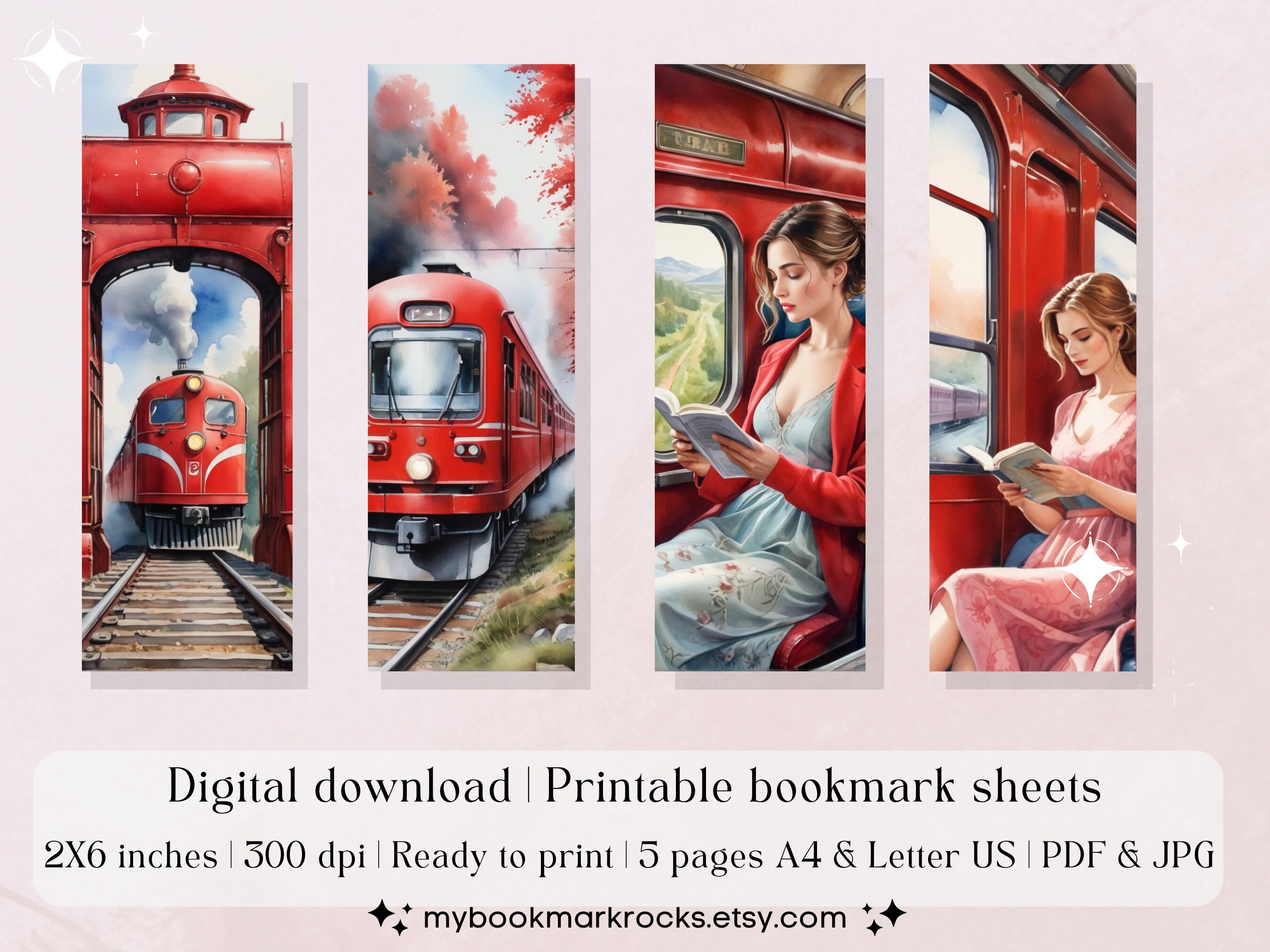 Set of 20 "red Train" Printable Bookmarks, Book Lover Gift | Instant ...