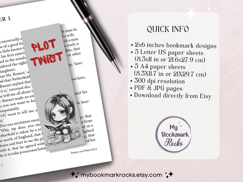 Set of 20 Kawaii "chibi Girl Reader" Printable Bookmarks, Kawaii Style ...