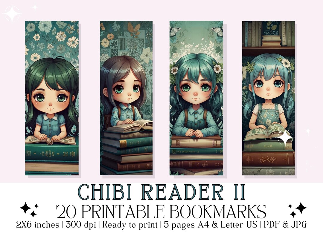 Set of 20 "chibi Reader Ii" Printable Bookmarks, Anime Bookmarks ...