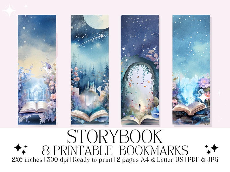 Set of 8 Watercolor 'storybook' Printable Bookmarks | High-quality PDF ...
