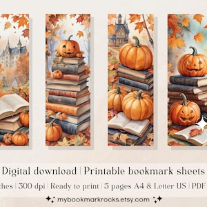 Set of 20 Watercolor "pumpkins & Books" Printable Bookmarks, Fall ...
