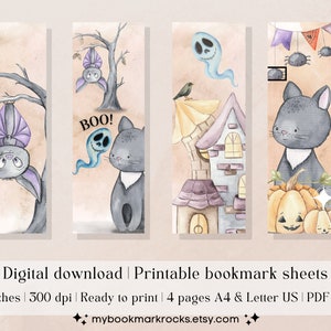 Set of 16 halloween Printable Bookmarks, Reading Bookmarks, Watercolor ...