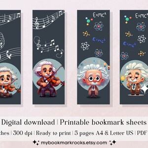Set of 20 "albert Einstein" Printable Bookmarks, Cartoon Style, Physics ...