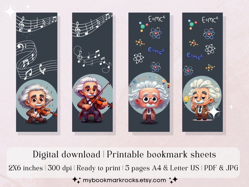 Set of 20 "albert Einstein" Printable Bookmarks, Cartoon Style, Physics ...