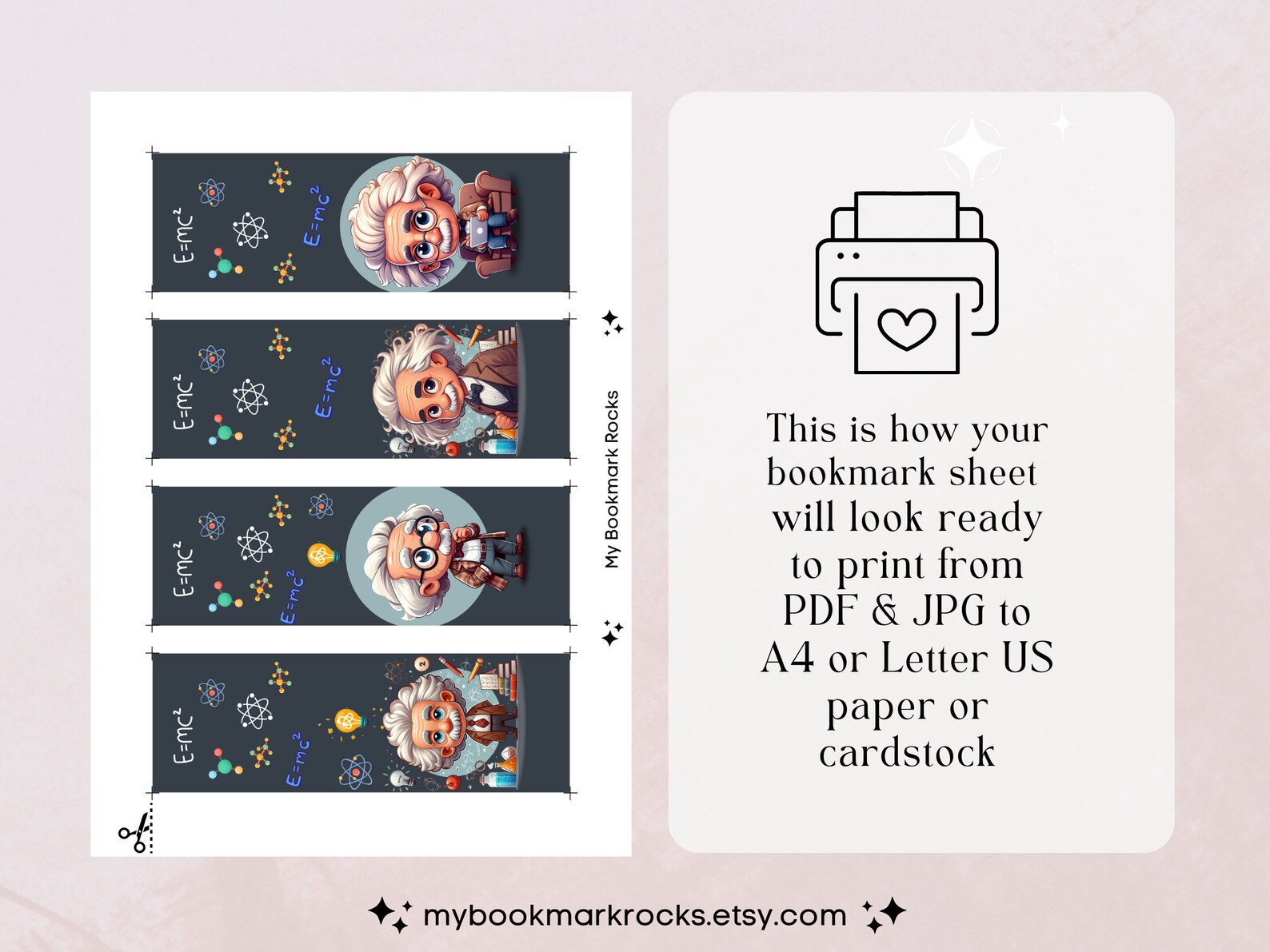 Set of 20 "albert Einstein" Printable Bookmarks, Cartoon Style, Physics ...