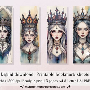 Set of 20 Watercolor “gothic Crown” Printable Bookmarks | Digital ...