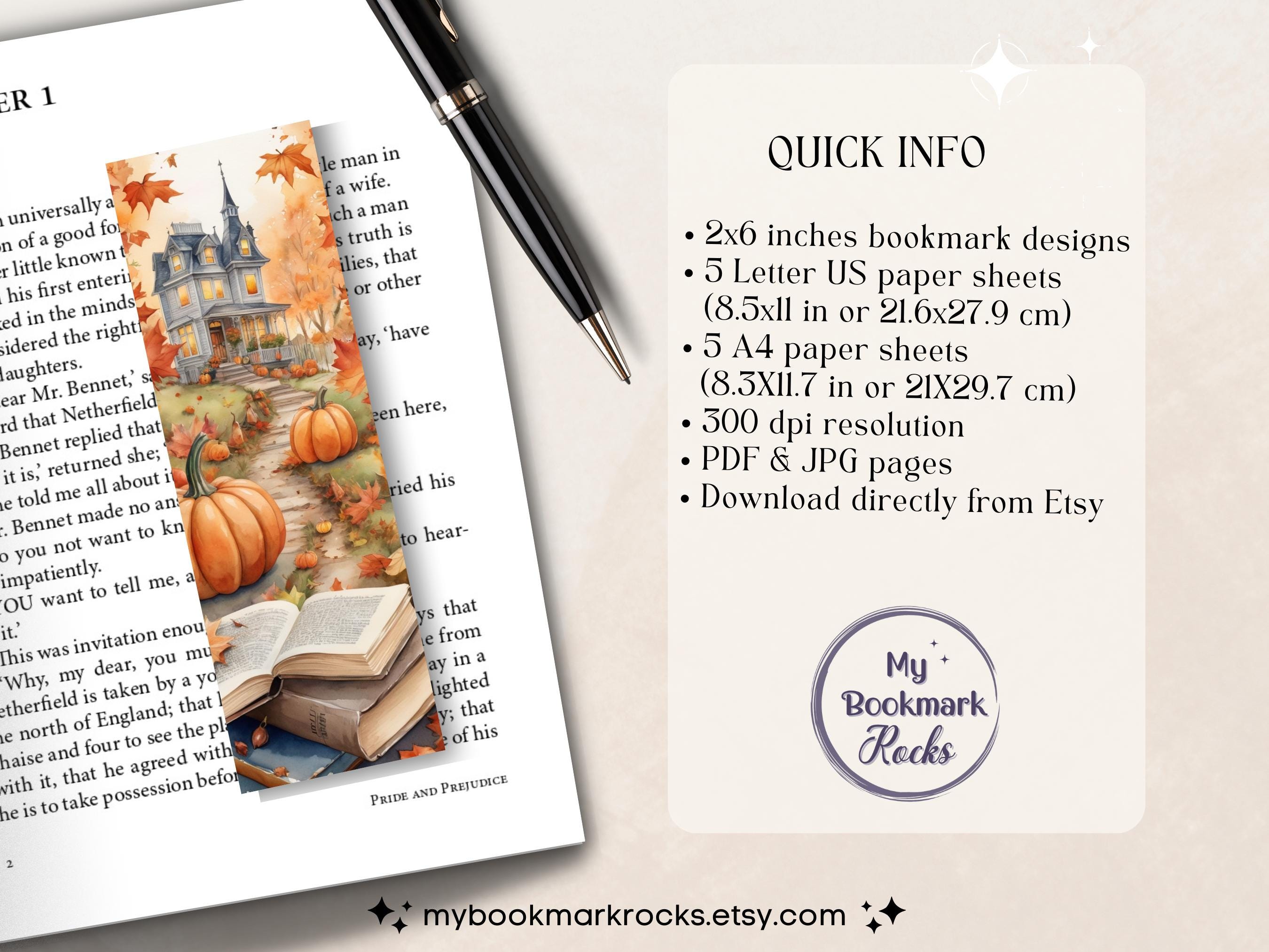 Set of 20 Watercolor "pumpkins & Books" Printable Bookmarks, Fall ...