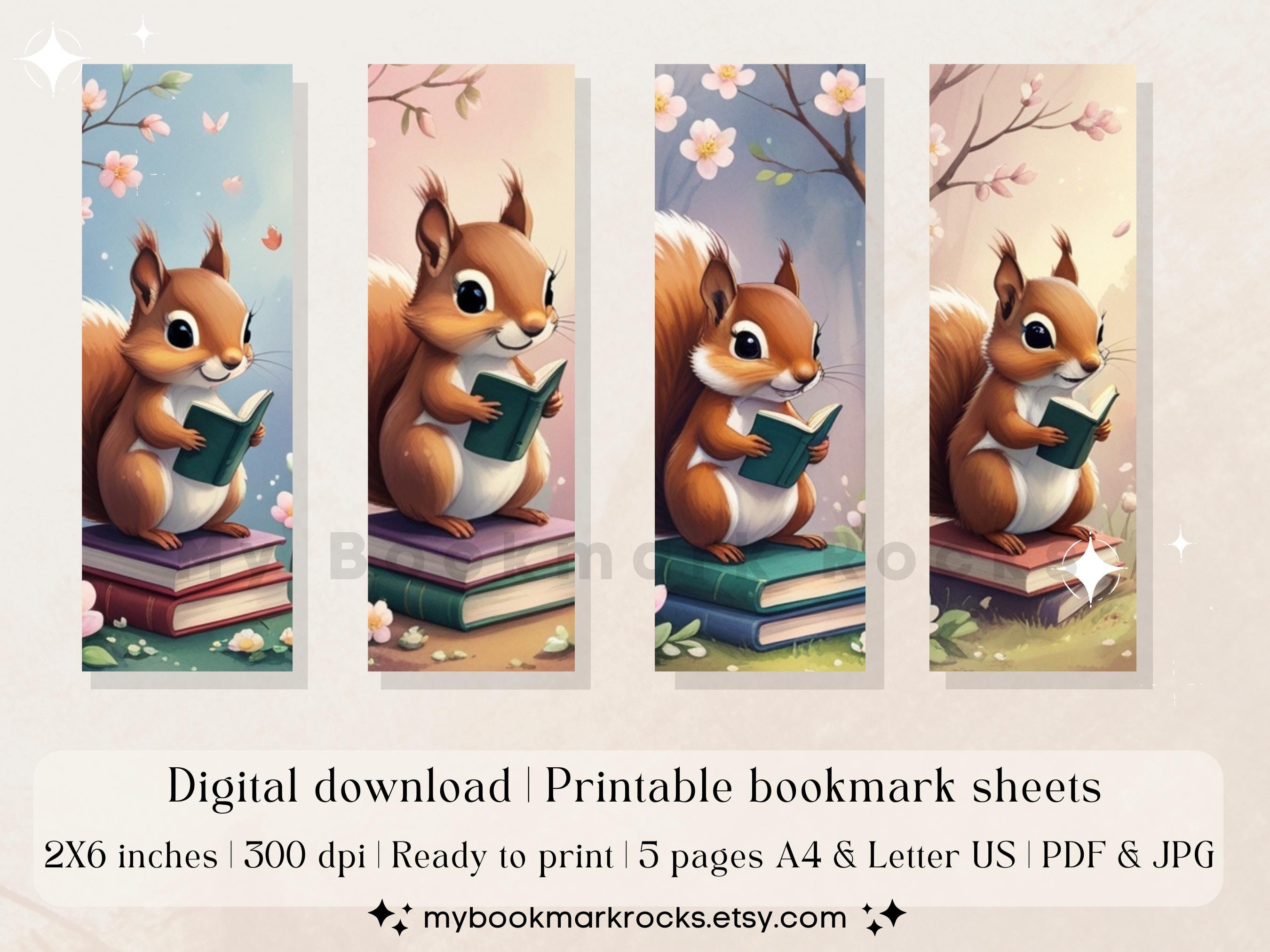 Set of 20 "squirrel in Spring" Printable Bookmarks, Spring Designs ...