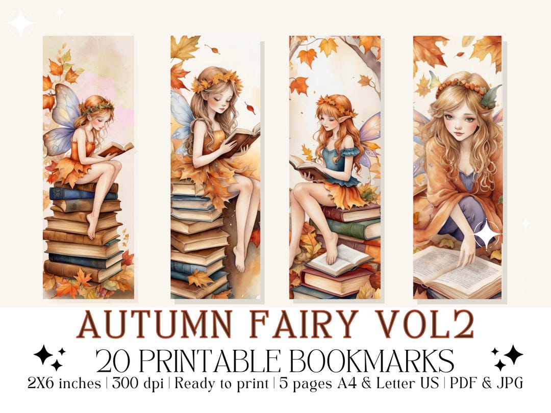 Set of 20 "autumn Fairy" Printable Bookmarks, Art Nouveau, Fall ...