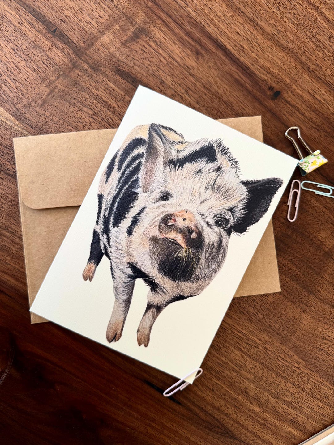 Pig Greeting Card Colored Pencil Art Greeting Card for Pig Lovers Gift ...