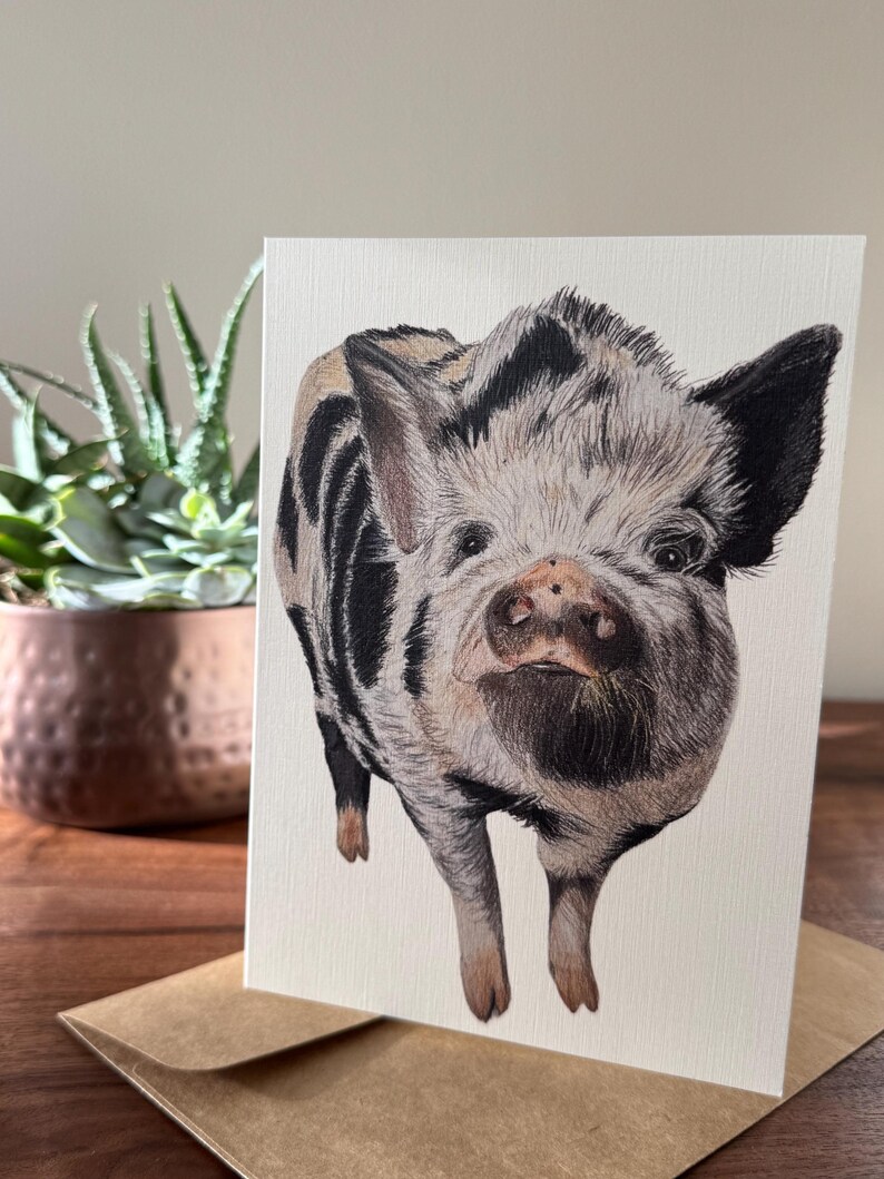 Pig Greeting Card Colored Pencil Art Greeting Card for Pig Lovers Gift ...
